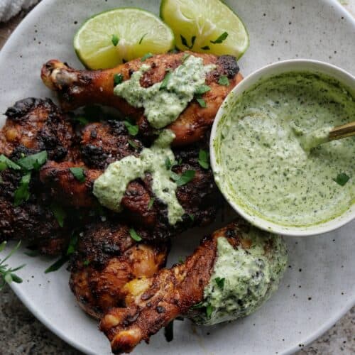 Peruvian Chicken with Green Sauce (Pollo a la Brasa) - Dee's Little Kitchn